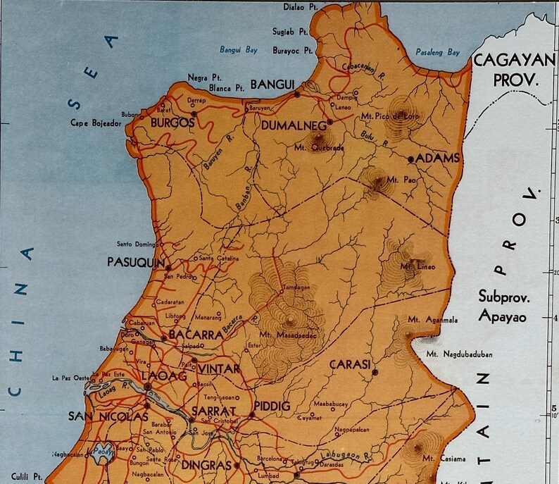1959 Vintage Map of Ilocos Norte Province, Philippines - 11 X 14 Inch ...