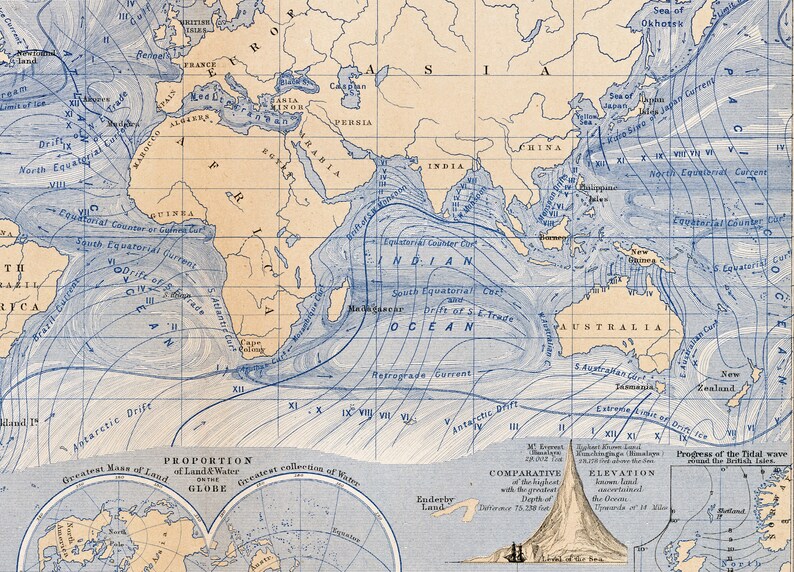 Antique Map of Ocean Currents - DIGITAL DOWNLOAD - Etsy