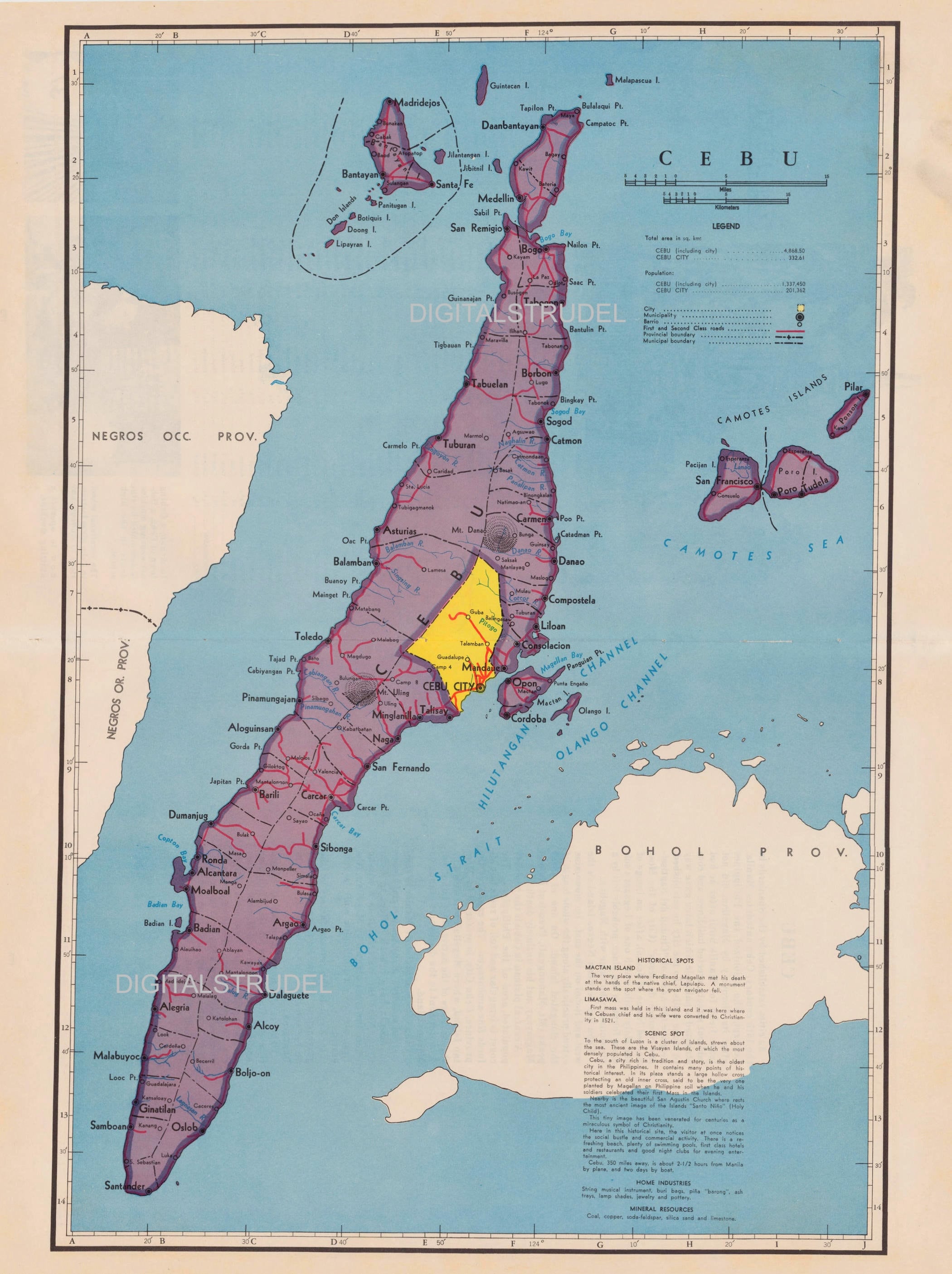 1959 Antique Map of Cebu, Philippines - DIGITAL DOWNLOAD - Etsy