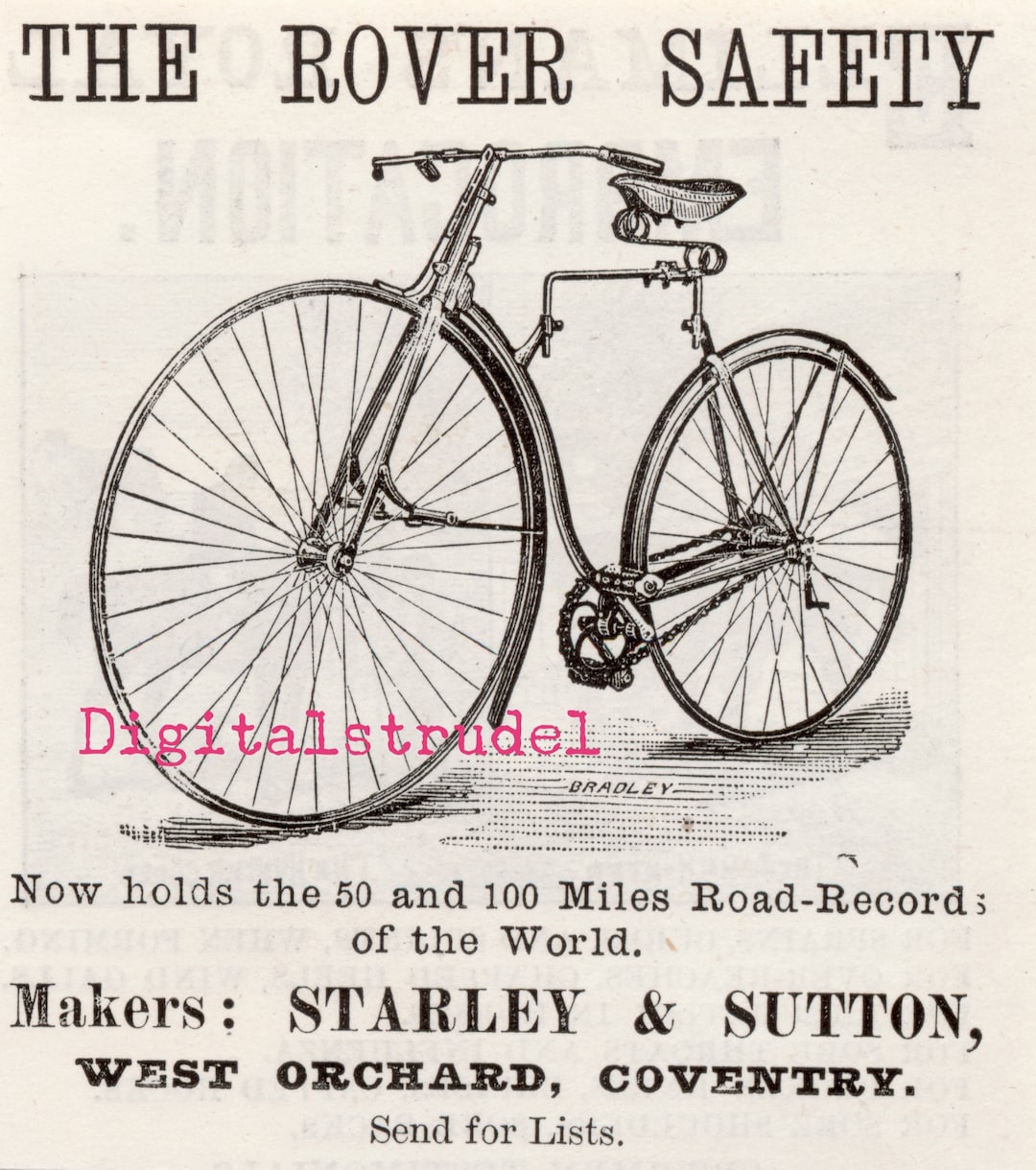 Rare Antique Advertisement for the Rover Safety Bicycle - Ad From 1885 ...