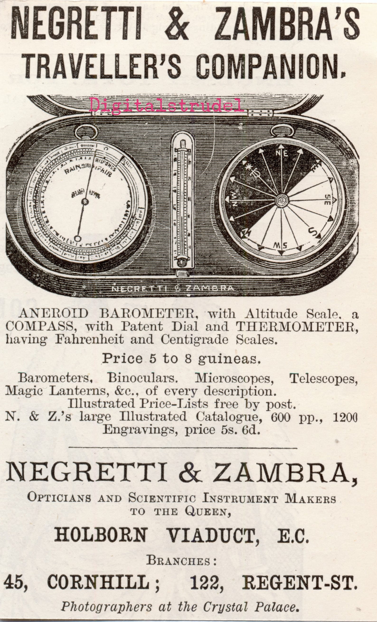 Rare Antique Advertisement for the Negretti & Zambra Traveller's ...