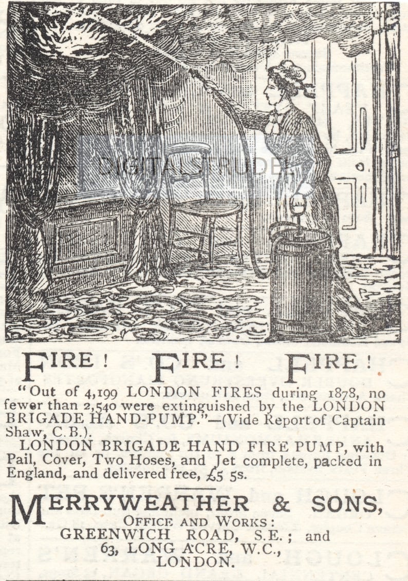 Antique Advertisement for the London Brigade Hand Pump - Victorian-era ...