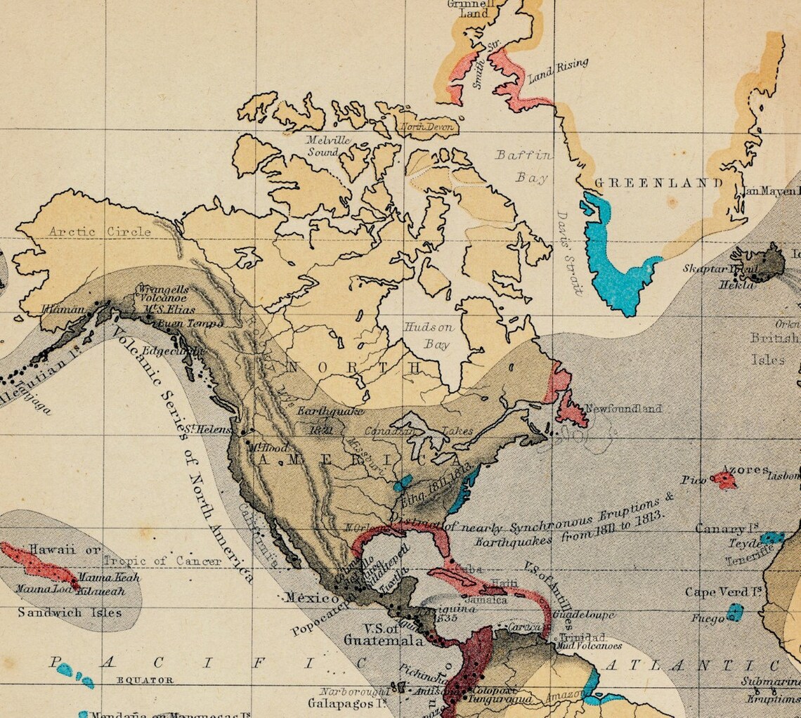 1887 Antique Map of Earthquakes and Volcanoes over the Globe | Etsy