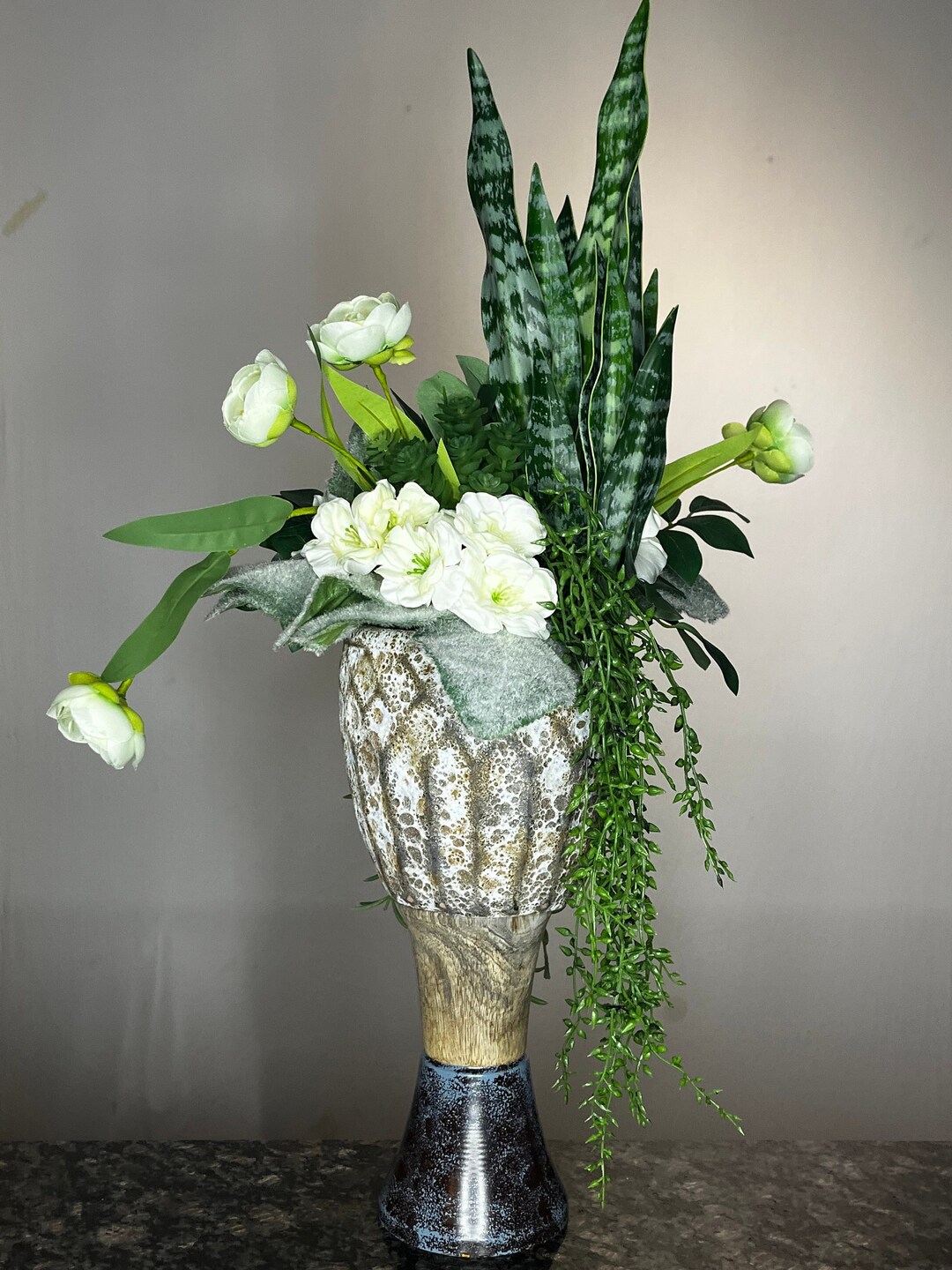 Mixed Fancy Permanent Artificial Topiary Greenery Plant Arrangement in ...