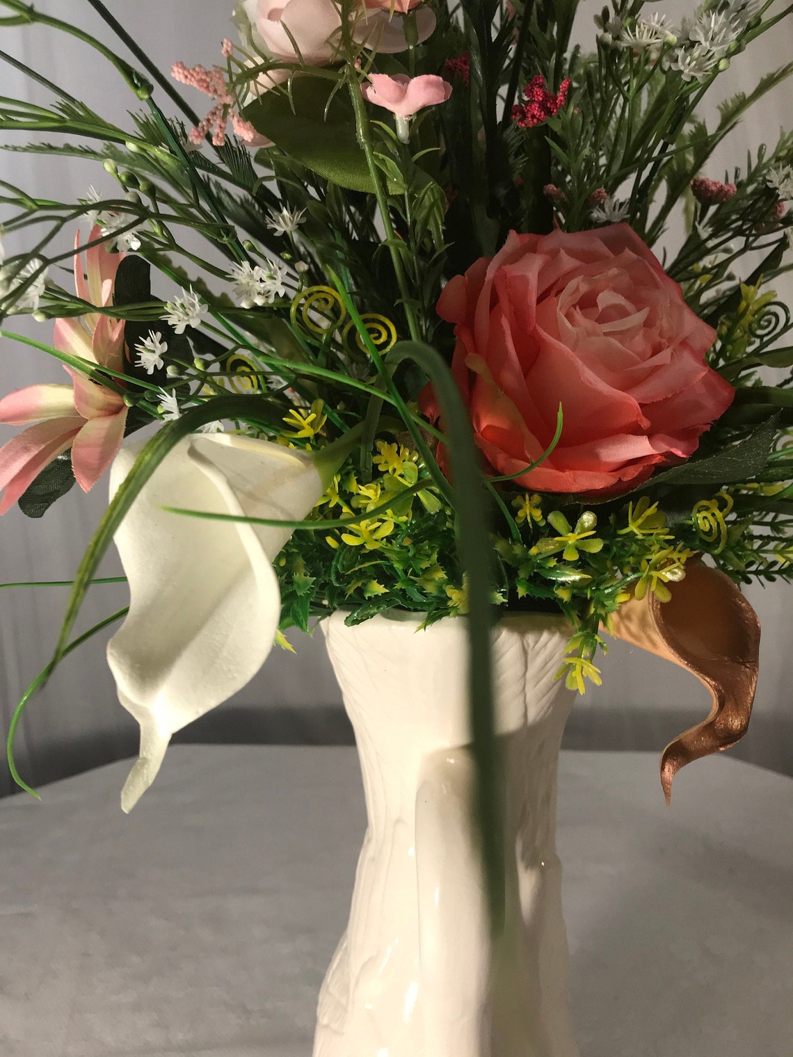 3 Feet Tall Gorgeous Artificial Mixed Floral Arrangement in Porcelain ...