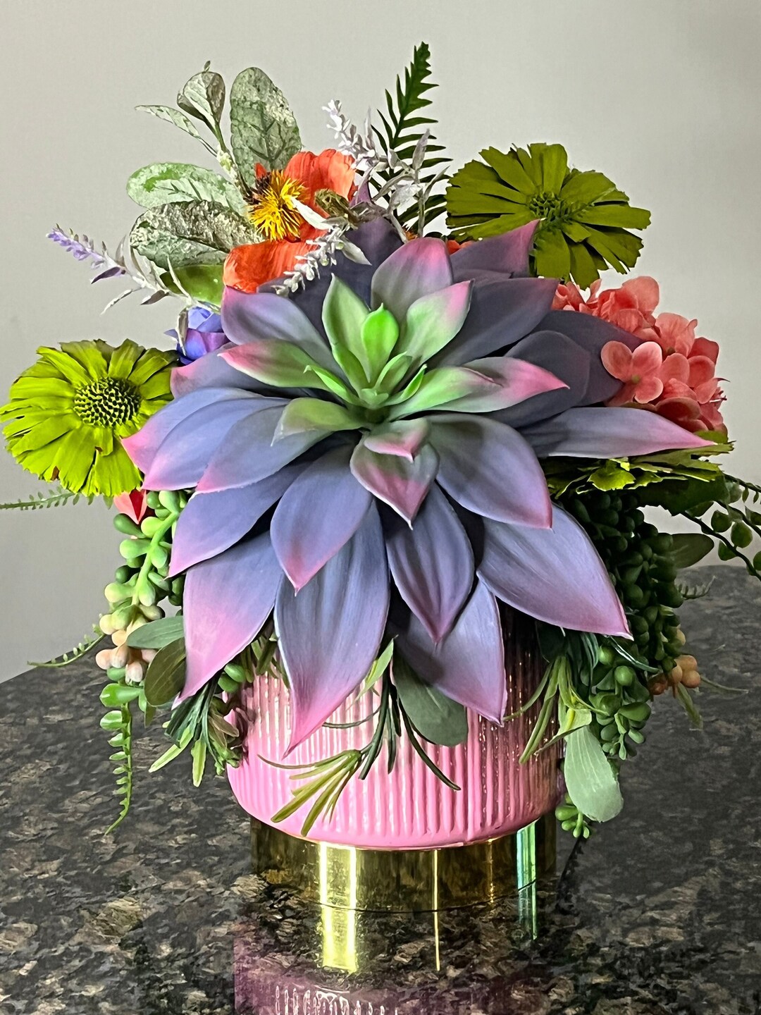 Multi-colored Mixed Succulents and Faux Floral Artificial Arrangement ...