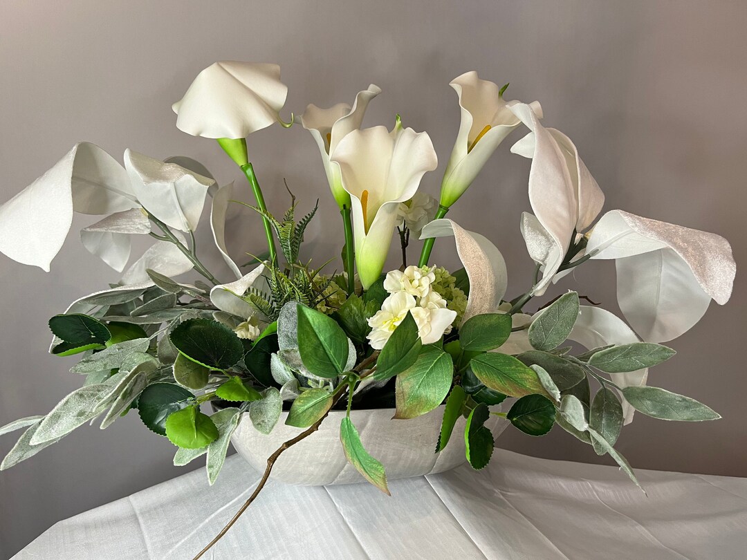 Artificial White Large Calla Lilly Faux Artificial Floral Arrangement ...