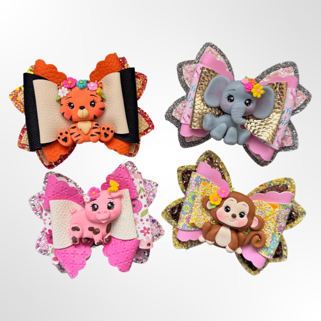 Animal Faux Leather Hair Bow 5 Layer Hair Bow 4 Different Animals Clay ...