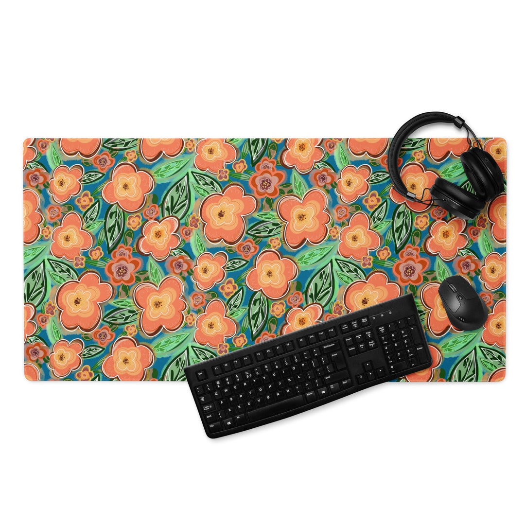 Orange Floral Gaming Mouse Pad, Cottage Core Desk Mat, Teacher Gift - Etsy
