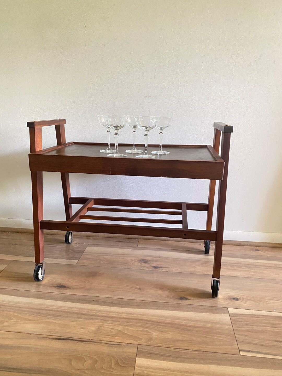 Mid Century Wood Cart on Wheels, Vintage Retro Bar Cart , Vintage ...
