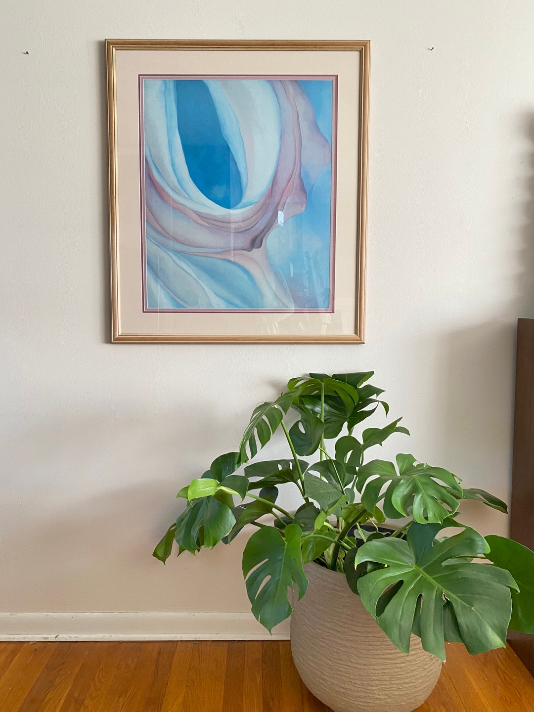 Large Vintage Georgia O'keeffe Music, Pink and Blue No. 2, Floral Wall ...