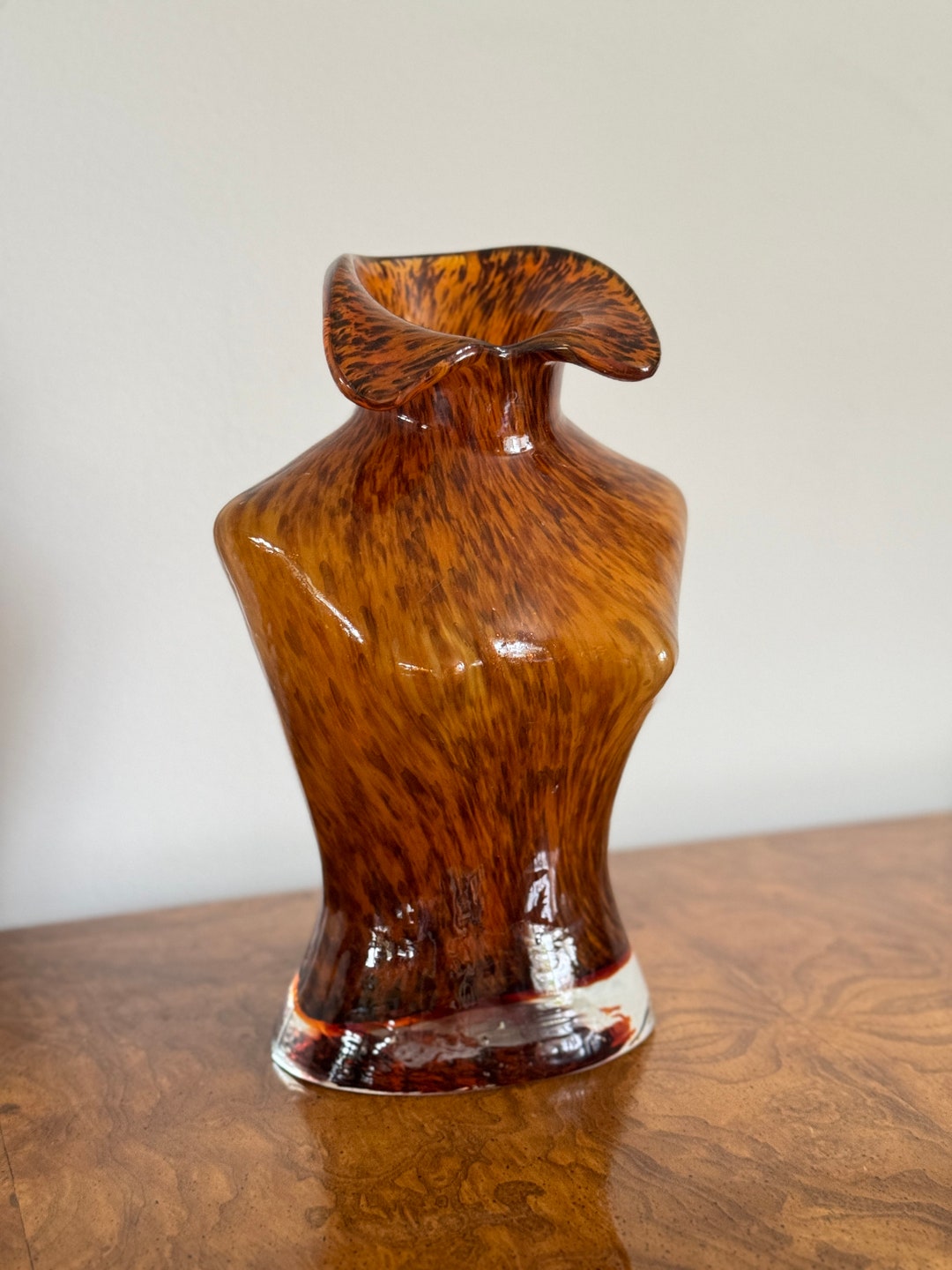 Large Women Bust Glass Vase, Amber Art Deco Art Glass Vase, Female ...