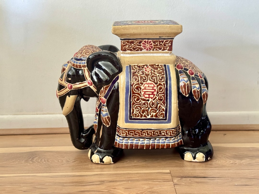 Large Ceramic Hollywood Regency Black Elephant Plant Stand - Etsy