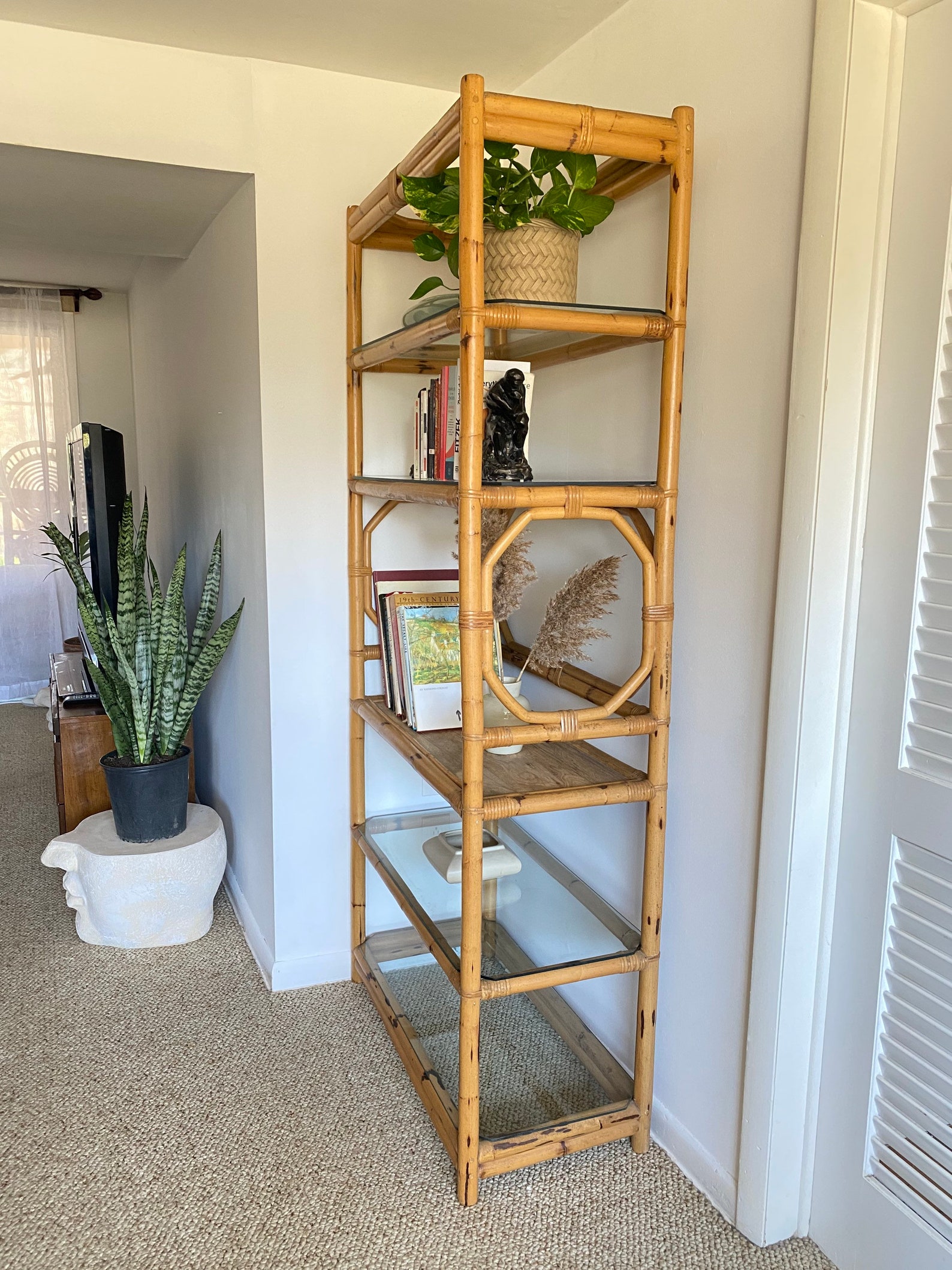 Vintage Bamboo and Glass Shelf Vintage Bookshelf Plant - Etsy