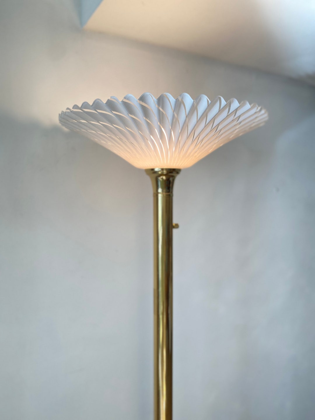 Brass Torchiere Floor Lamp With Fanned Shade, Hollywood Regency Floor ...