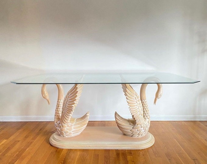 Vintage Swan Dining Table, Wooden Carved Swan Shaped Dining Table With ...