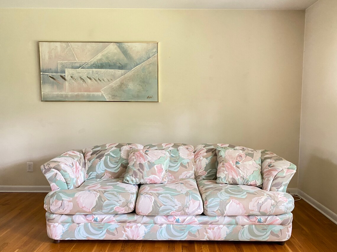 Vintage Upholstered 80s Floral Sofa and Armchair Coastal | Etsy