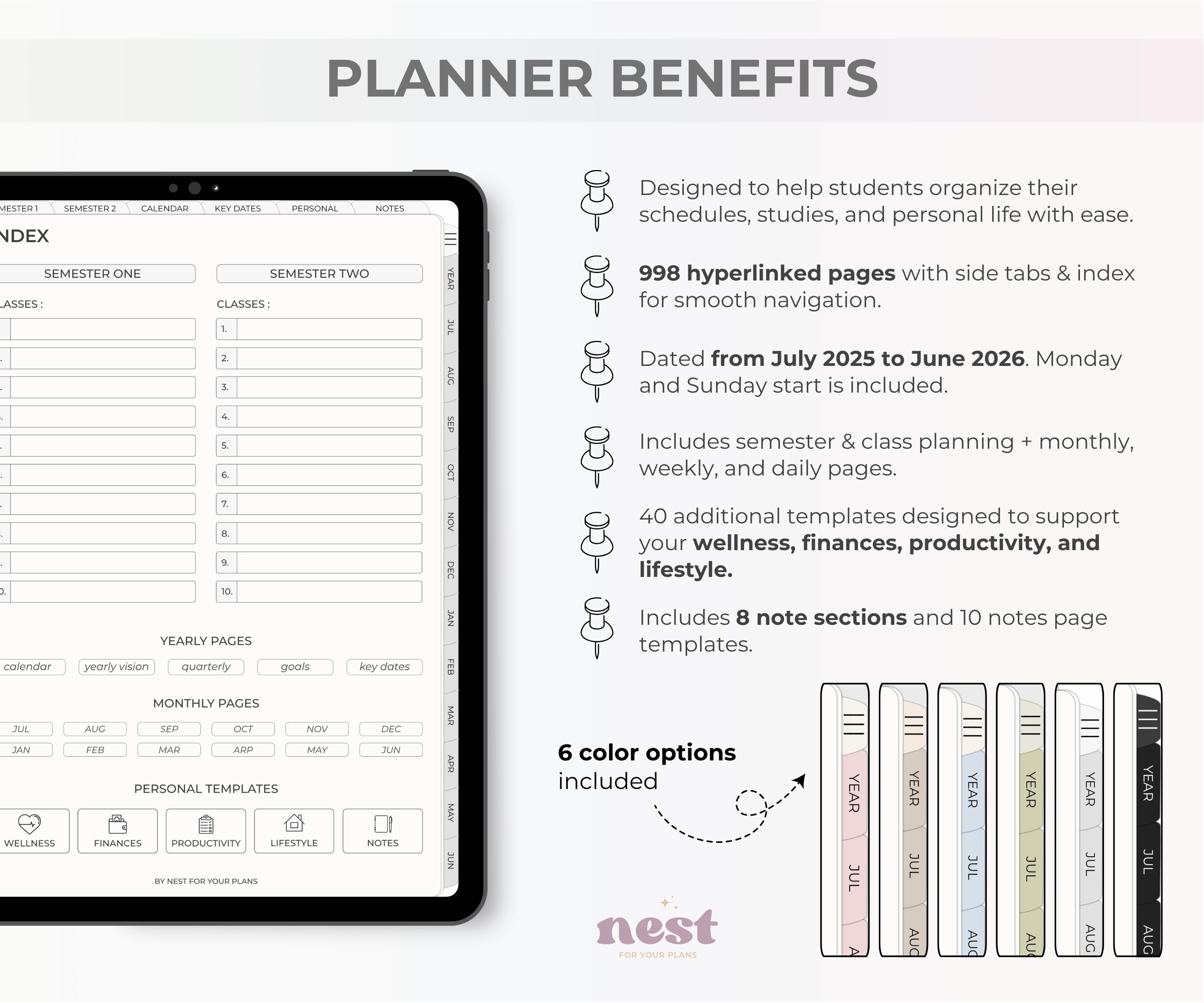 Academic Planner 2025-2026, Digital Student Planner, Goodnotes College ...