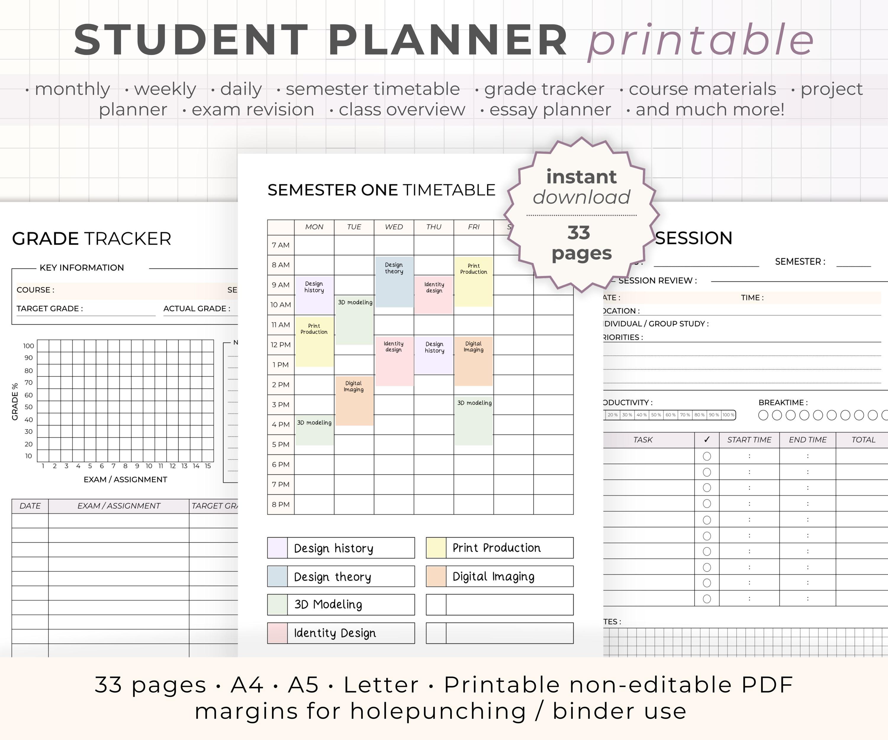 Student Planner Printable Bundle | Academic Planner | Tracker for ...