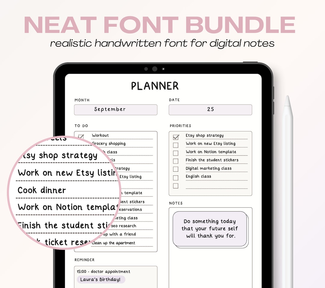 Neat Handwritten Font Bundle for Digital Notes and Digital Planning ...