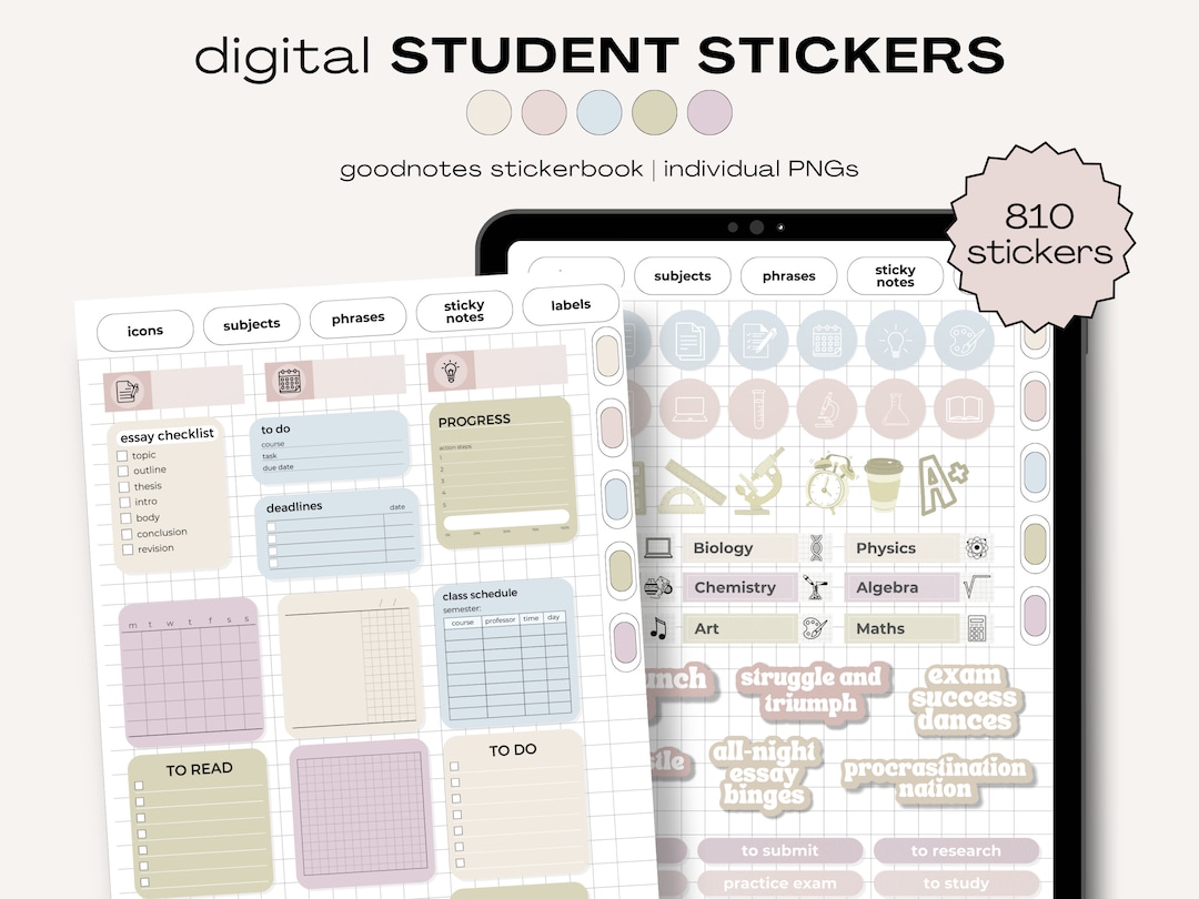 Digital Student Stickers | 810 Aesthetic Stickers for Goodnotes ...