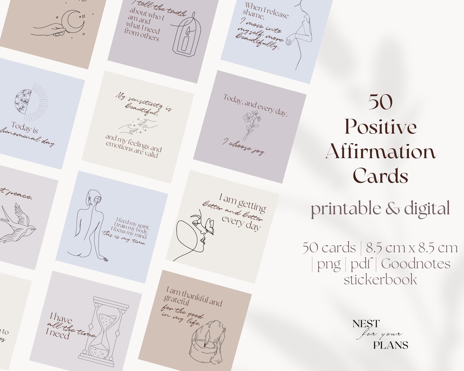 50 Affirmation Cards Printable | Digital Stickers | Inspirational ...