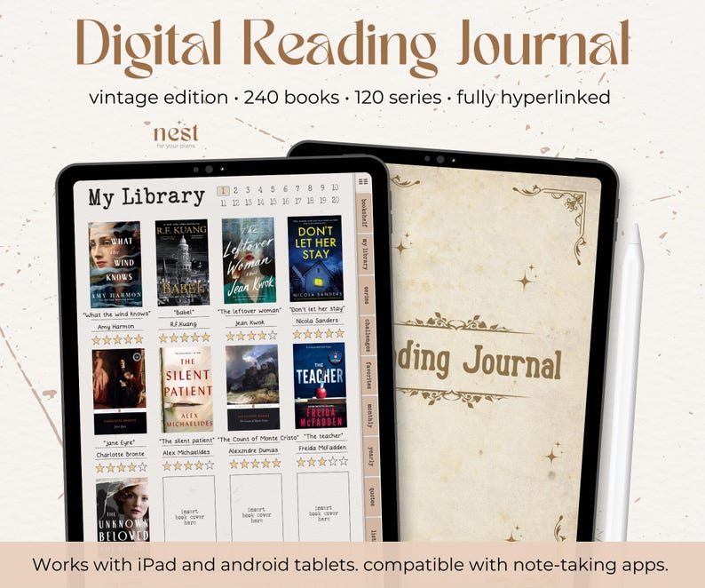 Digital Reading Journal | Classic Old Paper Texture Reading Planner for ...