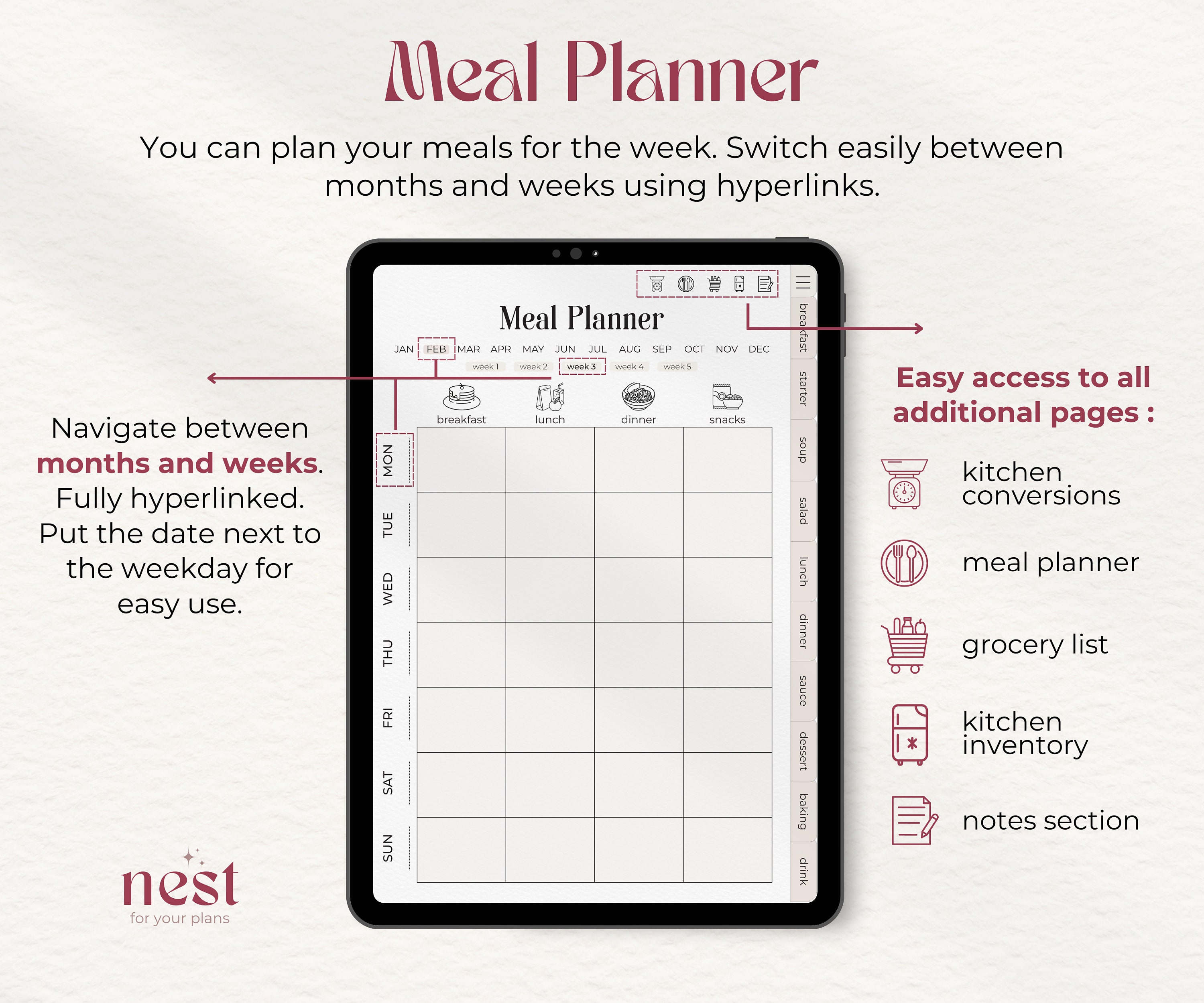 Digital Recipe Book | Paper Texture Goodnotes Meal Planner | Recipe ...