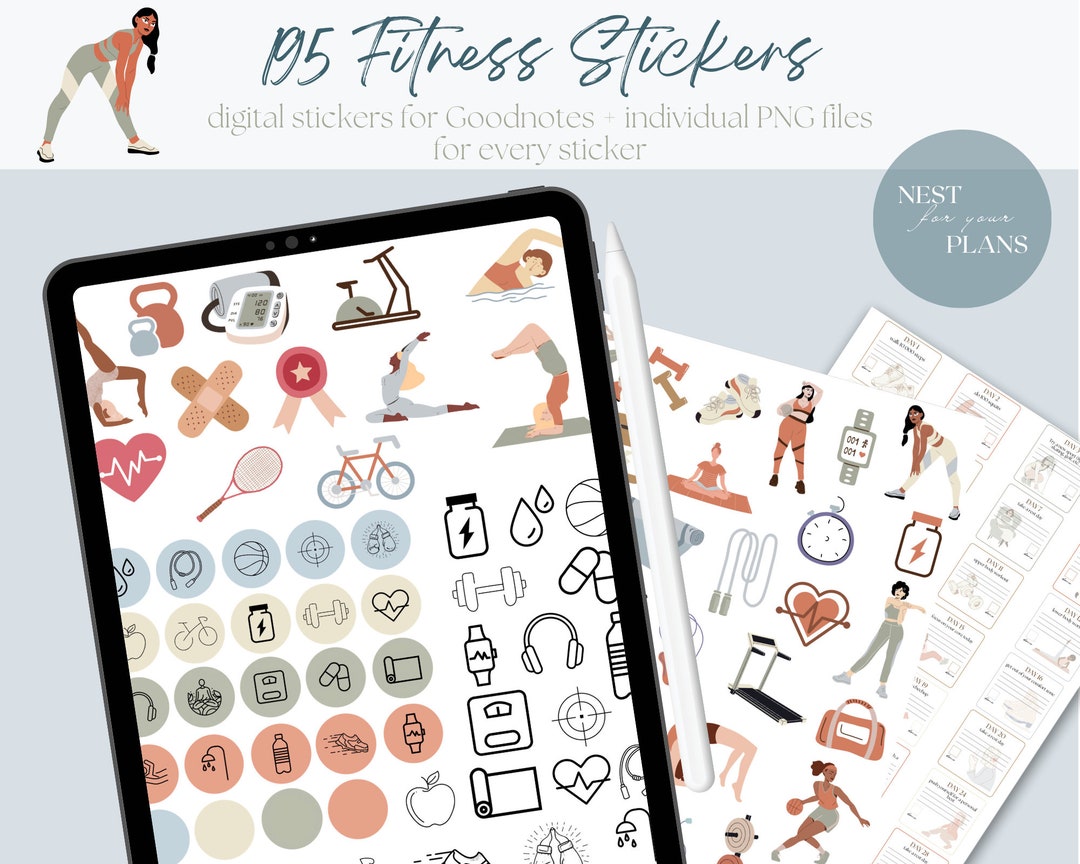Fitness Digital Stickers, Workout Goodnotes Stickerbook, Wellness ...