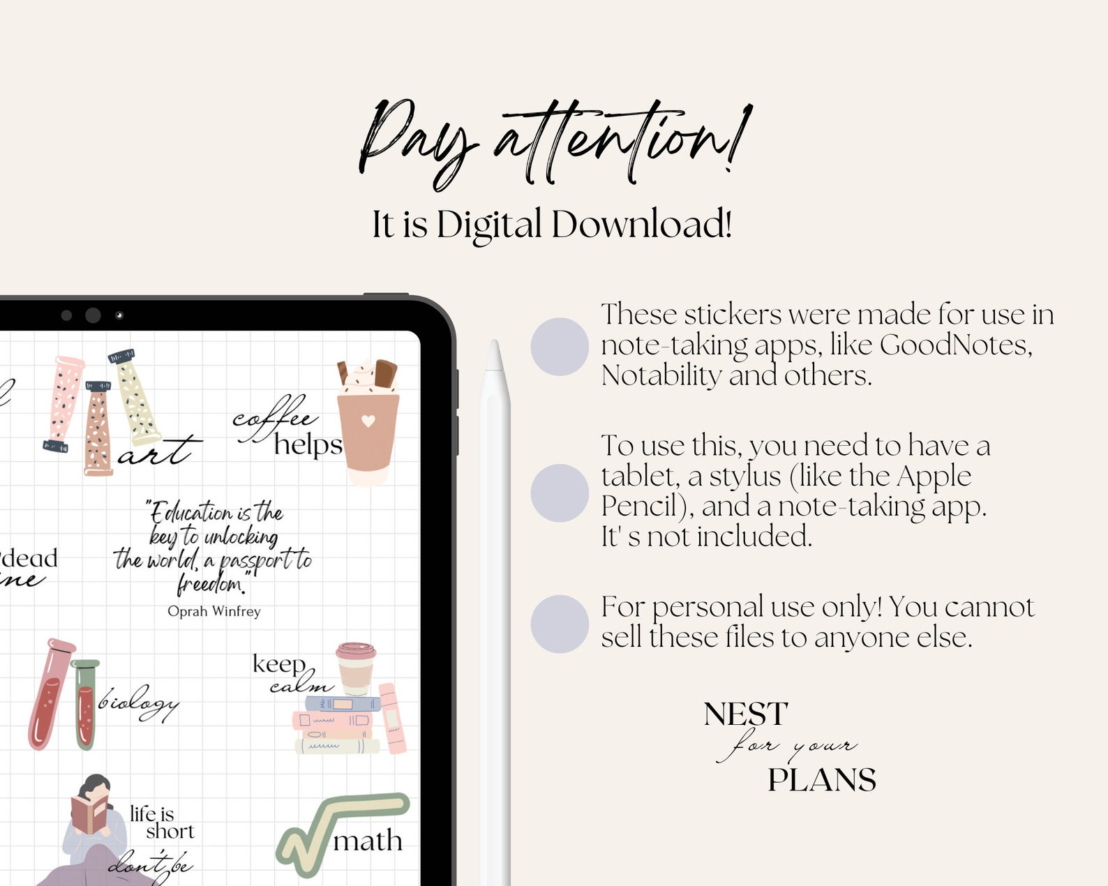 Back to School Digital Stickers Goodnotes PNG Files of Study - Etsy