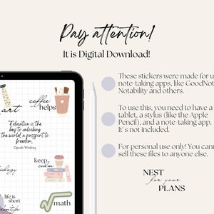 Back to School Digital Stickers Goodnotes, PNG Files of Study Stickers ...