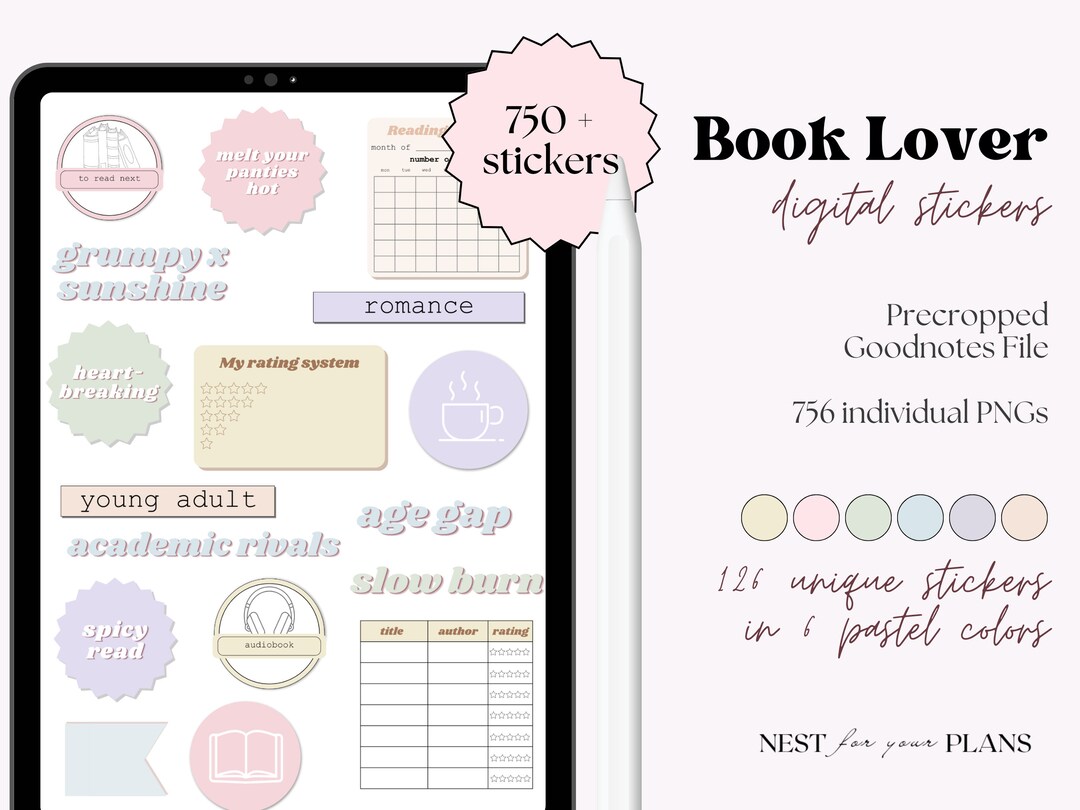 Book Lovers Digital Stickers | Romance Lovers Stickers | Pastel Bookish ...