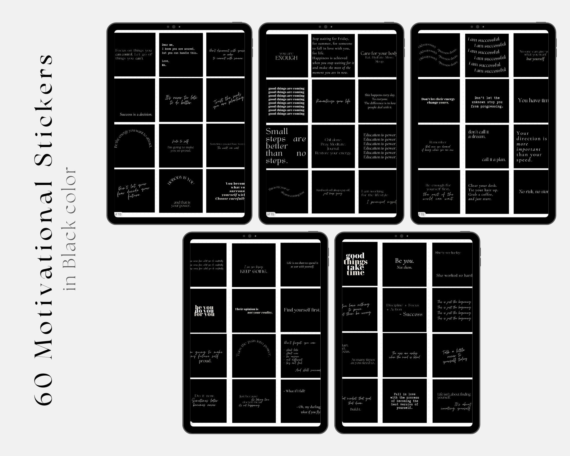 Inspirational Quotes Digital Stickers, That Girl Quotes, Black White ...