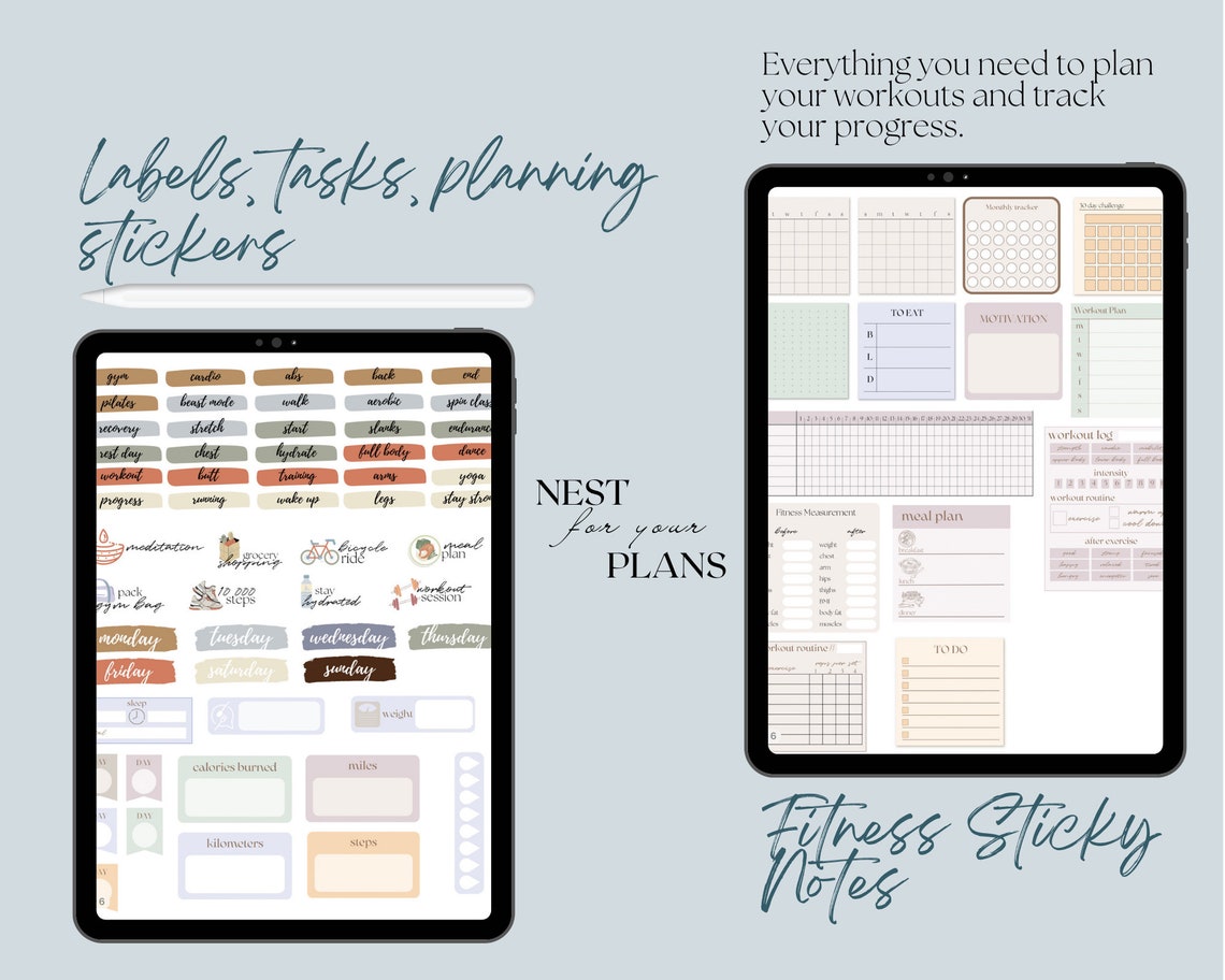 Fitness Digital Stickers Workout Goodnotes Stickerbook - Etsy