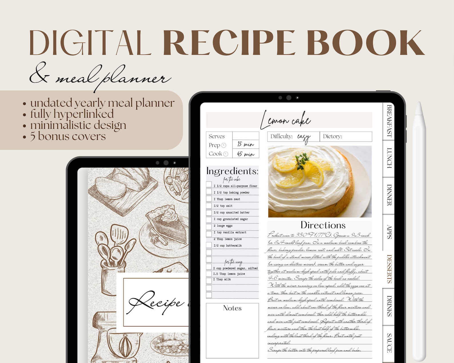 Digital Recipe Book, Digital Weekly Meal Planner, Goodnotes Cookbook ...