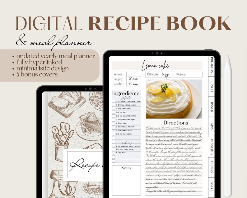 Digital Recipe Book, Digital Weekly Meal Planner, Goodnotes Cookbook ...