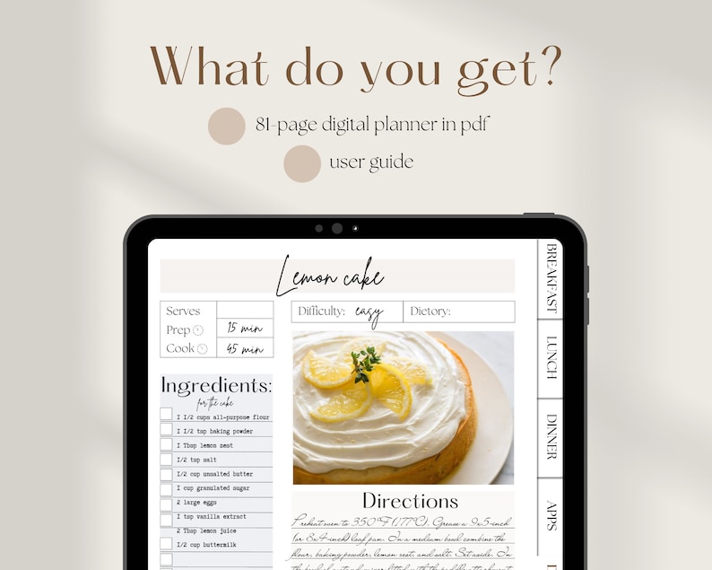 Digital Recipe Book, Digital Weekly Meal Planner, Goodnotes Cookbook ...