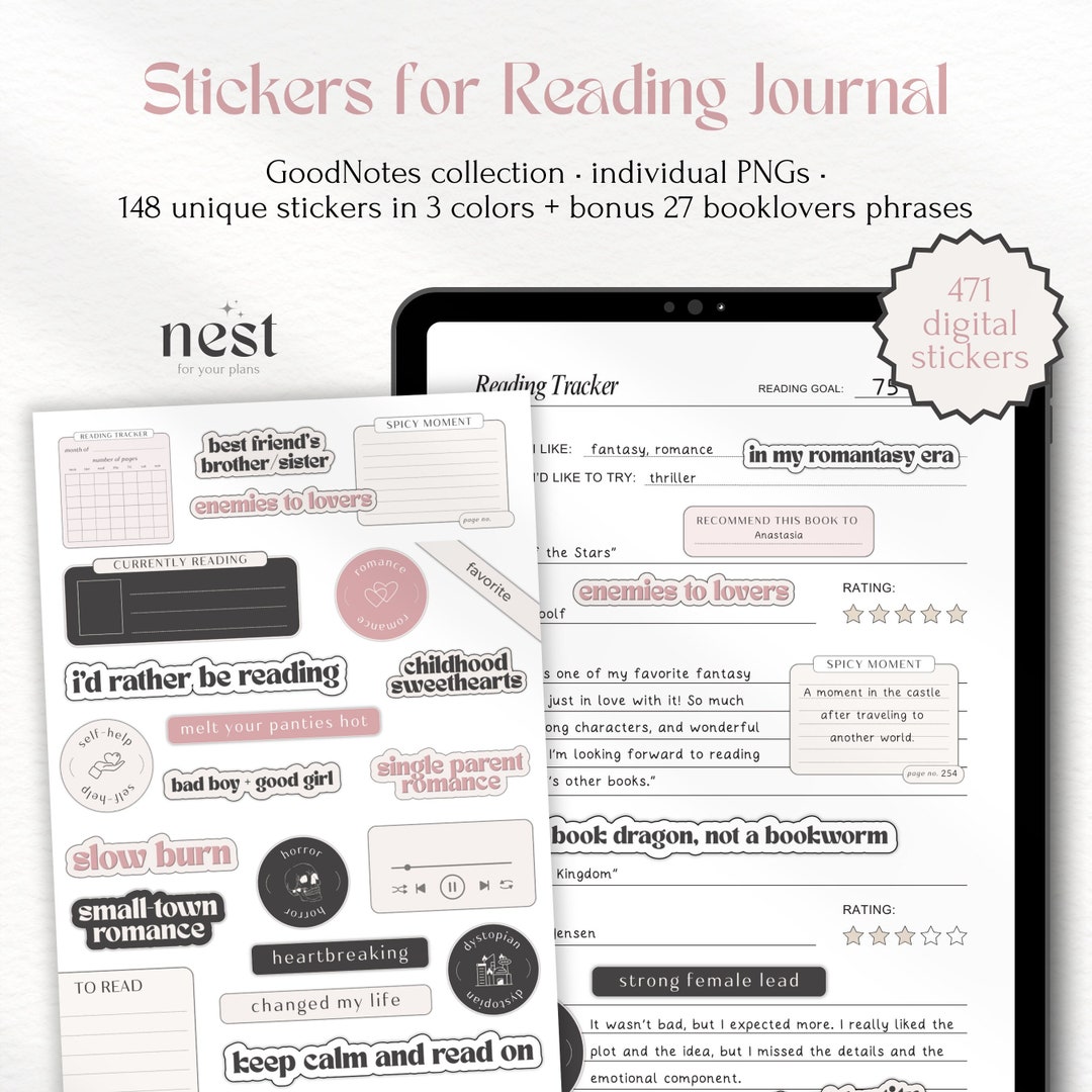 Digital Stickers for Reading Journal | Bookish Goodnotes Stickers ...