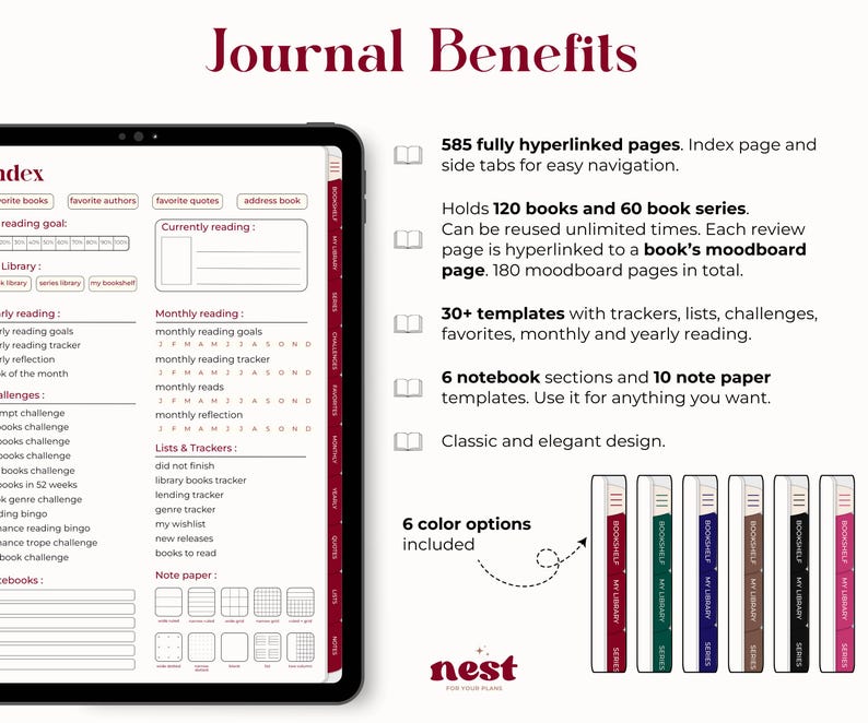 Digital Reading Journal, Book Tracker for Ipad, Goodnotes Aesthetic ...