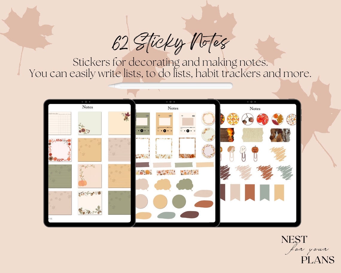 Autumn Everyday Digital Stickers Goodnotes PNG Pumpkin Fall - Etsy