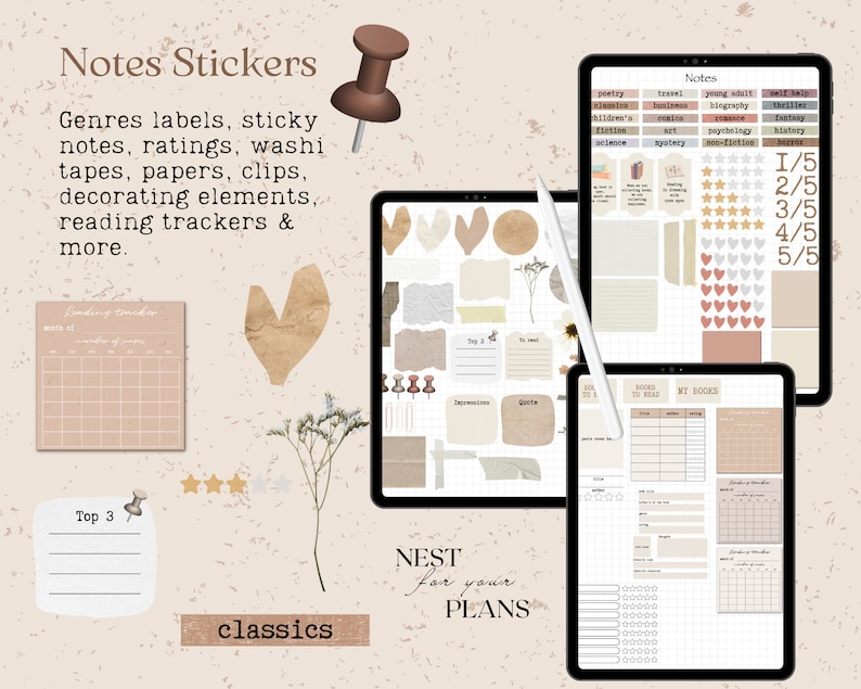 Vintage Bookish Digital Stickers, Book Lover Goodnotes Stickerbook, PNG ...