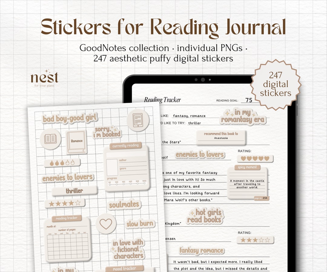 Digital Stickers for Reading Journal | Puffy Bookish Goodnotes Stickers ...