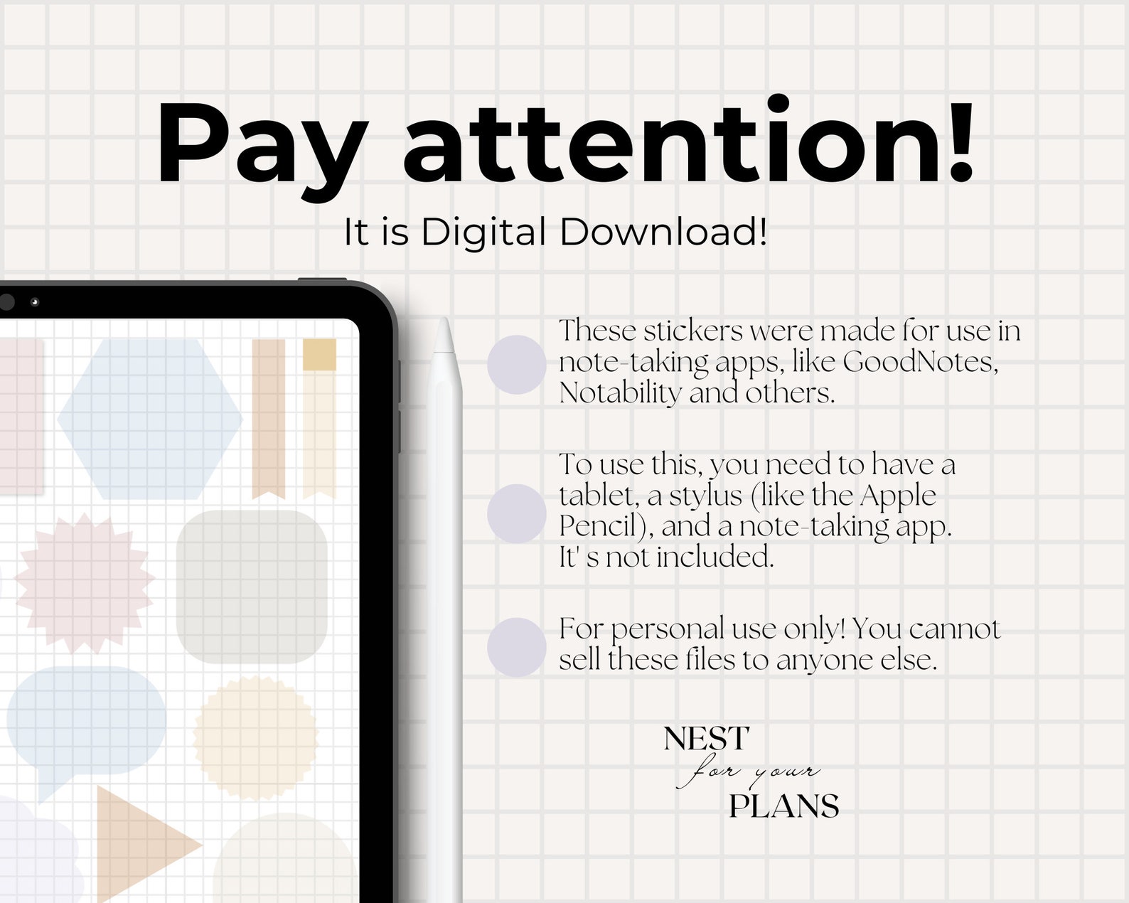 Transparent Digital Sticky Notes Student Stickers iPad - Etsy