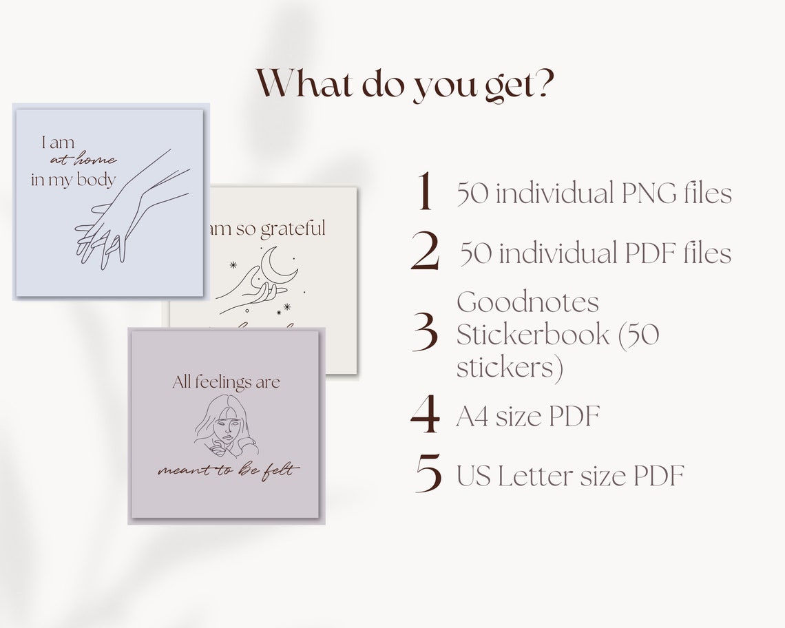 50 Affirmation Cards Printable Digital Stickers Inspirational Goodnotes ...