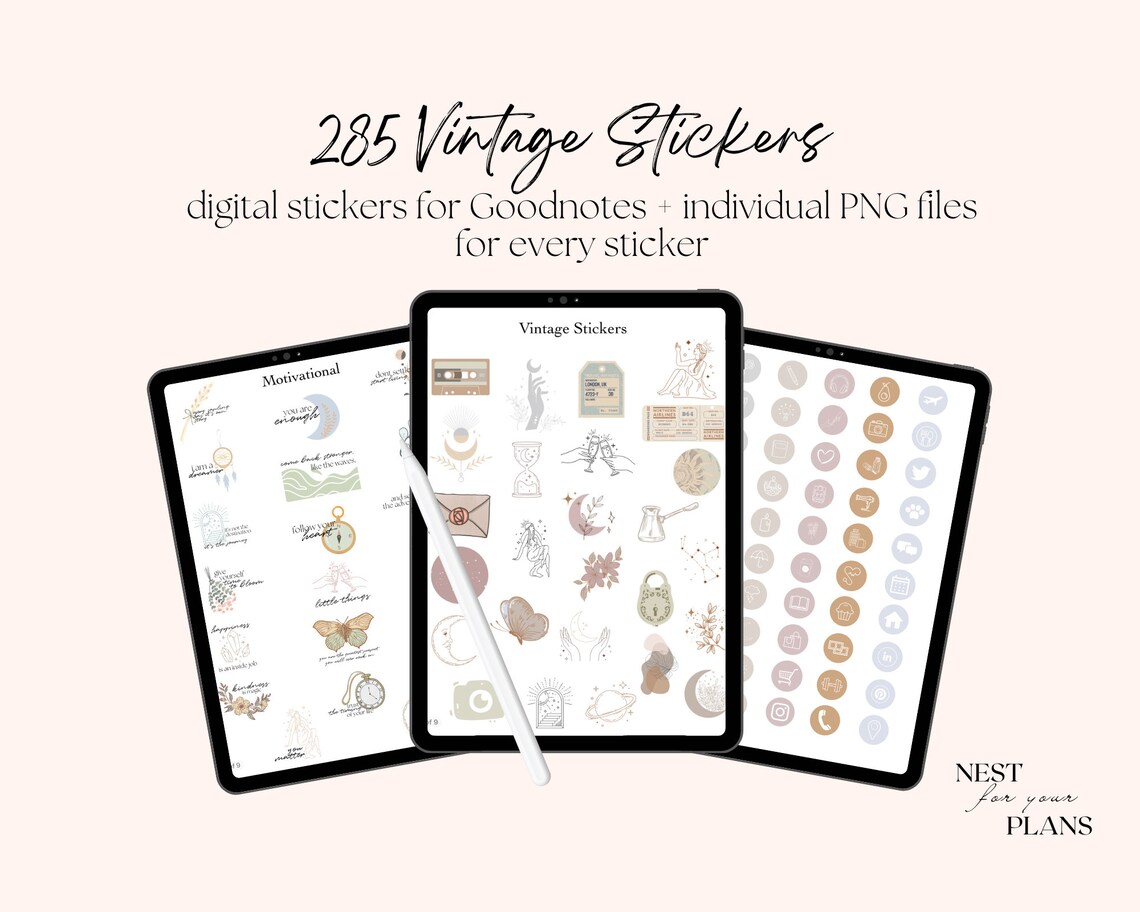 Everyday Vintage Digital Stickers Goodnotes PNG Boho - Etsy