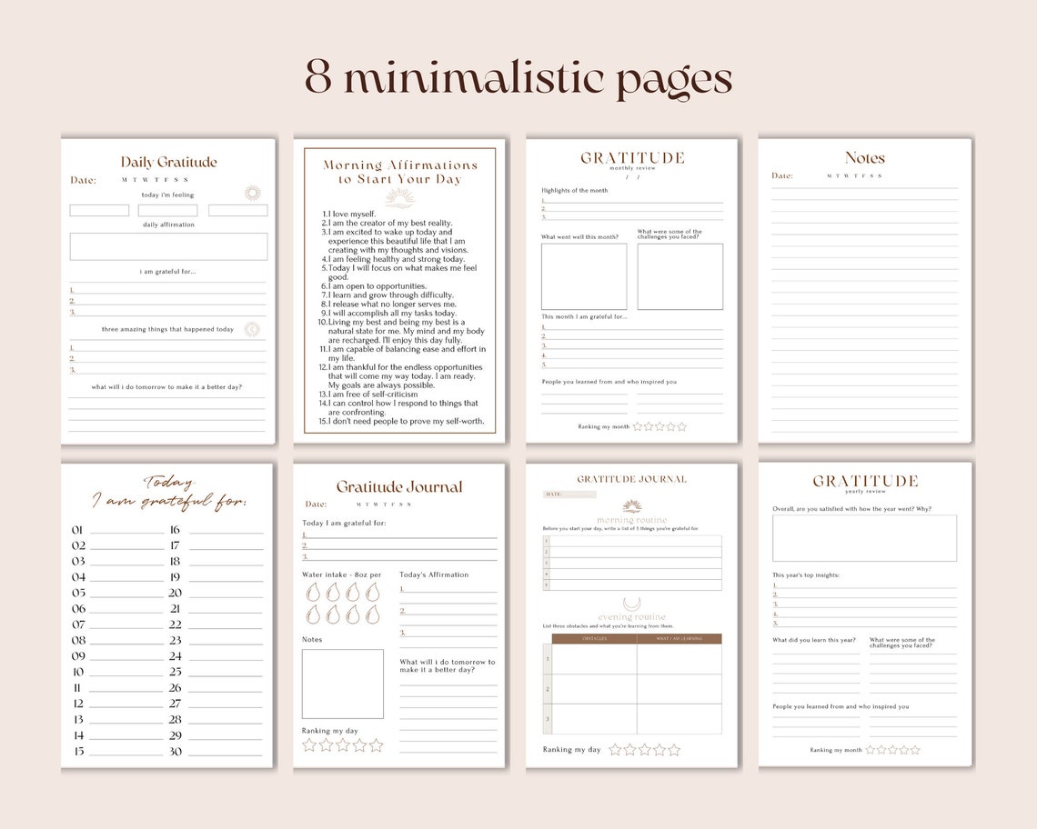 Gratitude Journal Printable Bundle Minimal Self-care Planner - Etsy