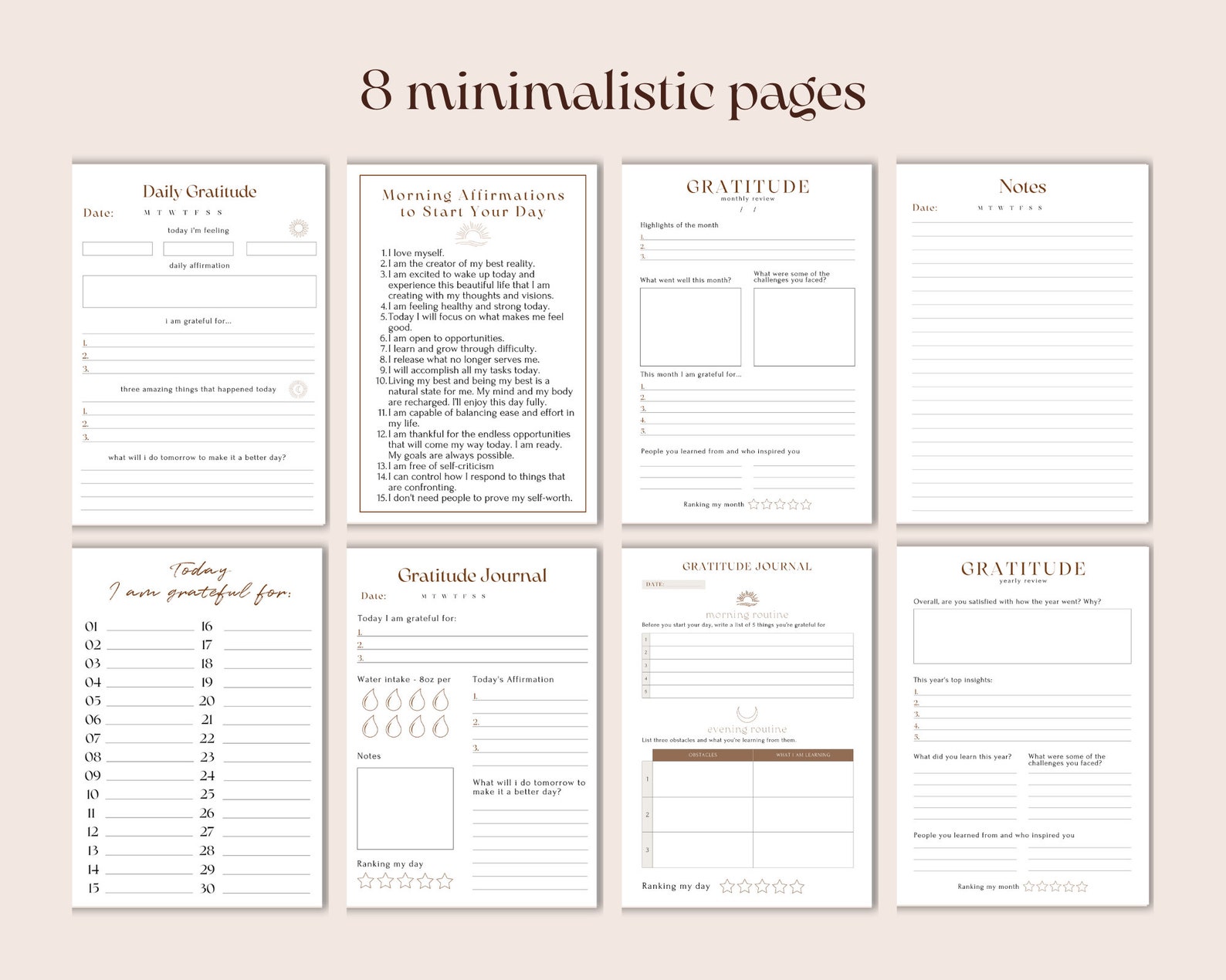 Gratitude Journal Printable Bundle | Minimal Self-care Planner | Daily ...