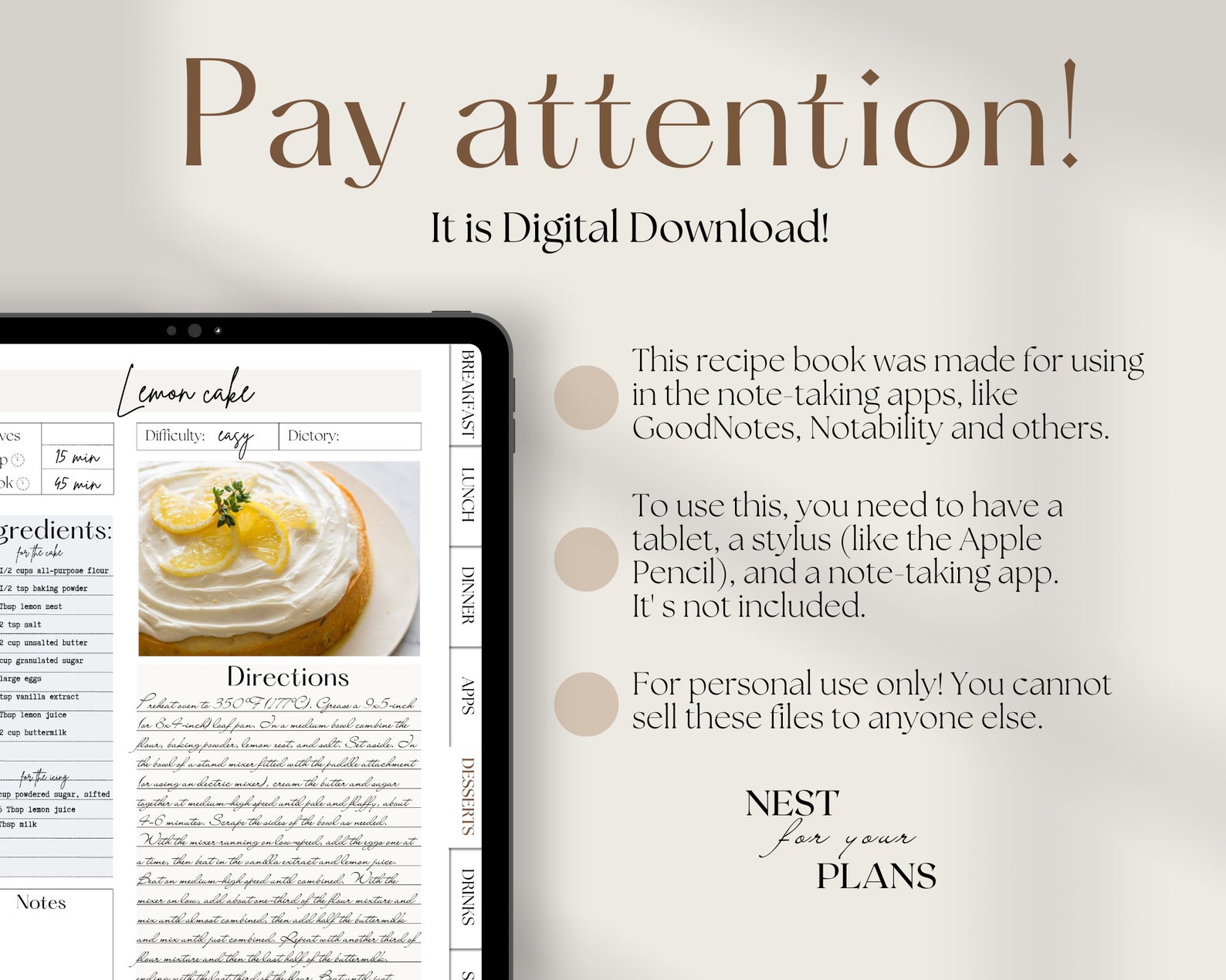 Digital Recipe Book, Digital Weekly Meal Planner, Goodnotes Cookbook ...