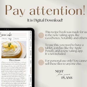 Digital Recipe Book, Digital Weekly Meal Planner, Goodnotes Cookbook ...