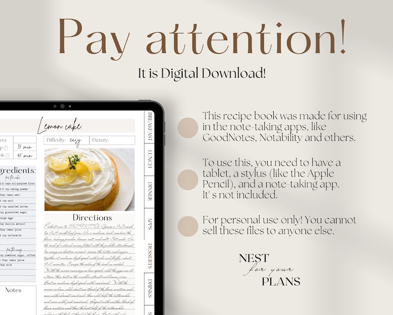 Digital Recipe Book, Digital Weekly Meal Planner, Goodnotes Cookbook ...